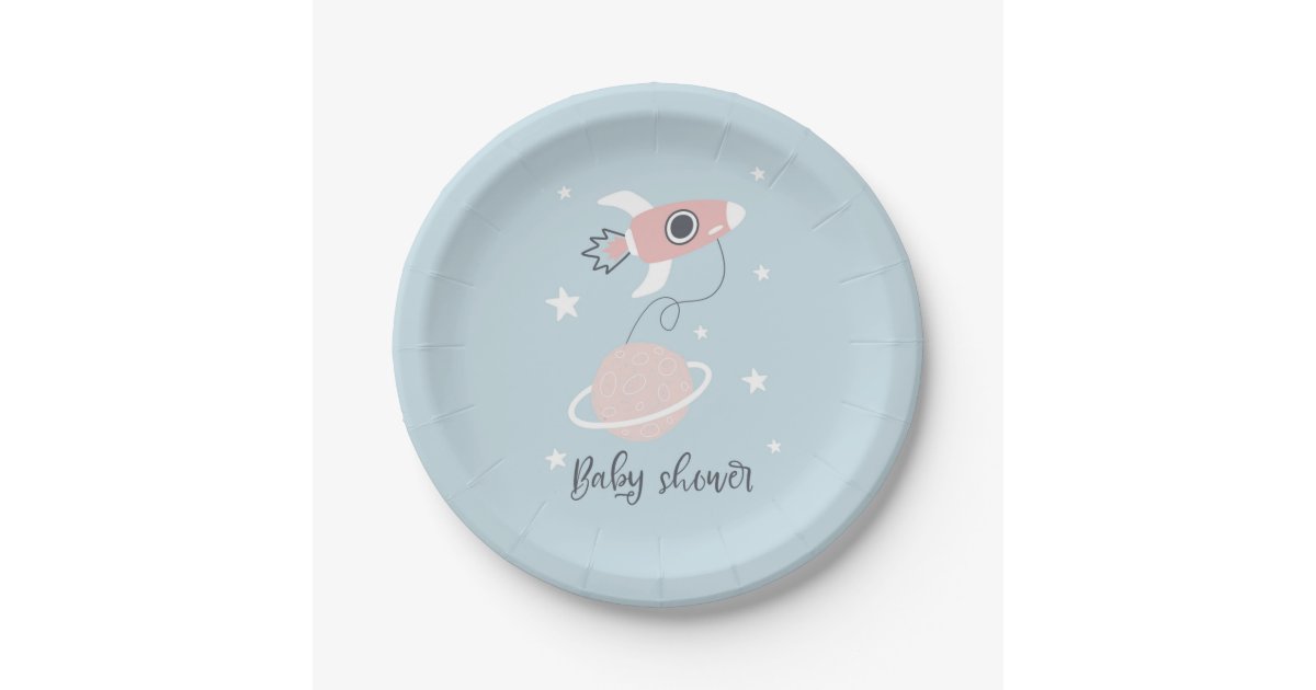 Space Rocket and Jupiter Baby Shower Paper Plates | Zazzle