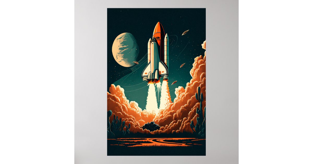 Space Rocket Blast Off Poster | Zazzle