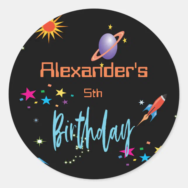 Space Rocket Boys Personal Age Birthday Classic Round Sticker | Zazzle