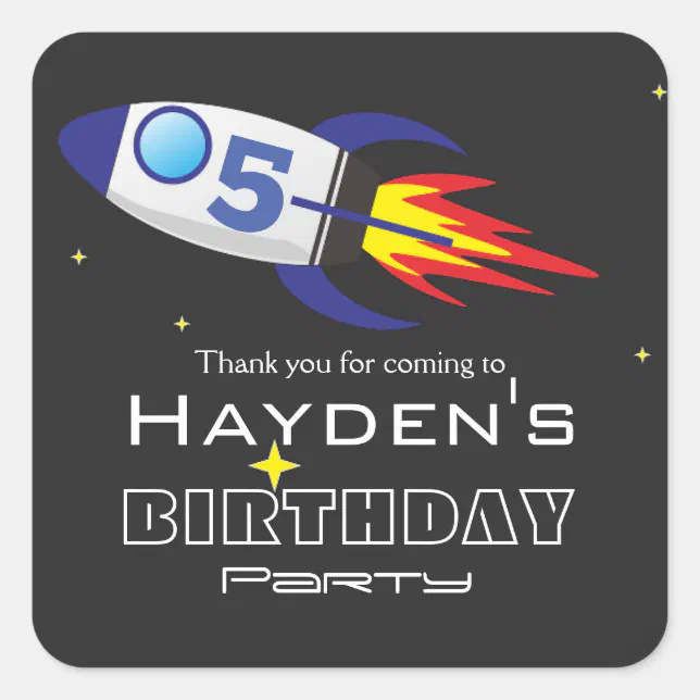 Space Rocket Kids Birthday Custom Age Square Sticker | Zazzle
