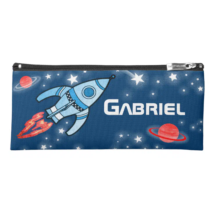 Space rocket named kids pencil case | Zazzle