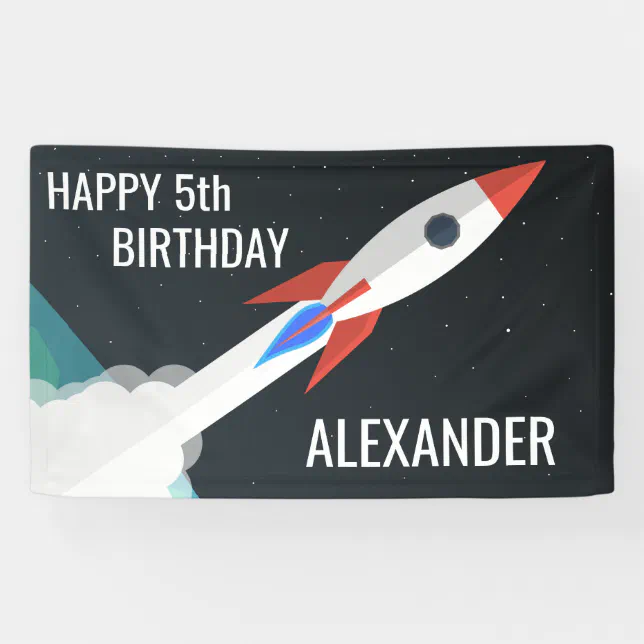 Space Rocket Personalized Kids Birthday Party Banner | Zazzle