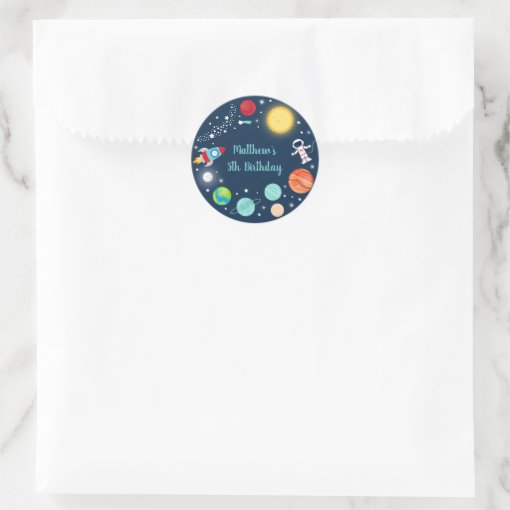 Space Rocket Ship Astronaut Planets Birthday Classic Round Sticker | Zazzle