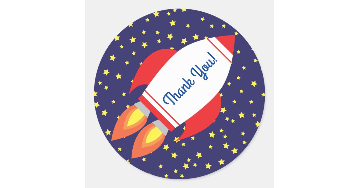 Space Rocket Ship Birthday Party Classic Round Sticker | Zazzle