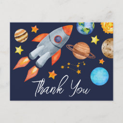 Space Rocket Ship Birthday Thank You Postcard | Zazzle