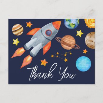 Space Rocket Ship Birthday Thank You Postcard | Zazzle