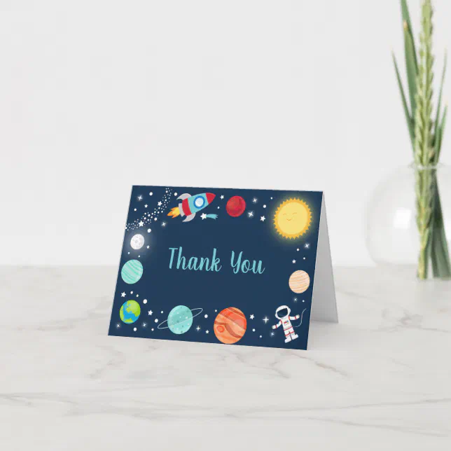Space Rocket Ship Planets Birthday Thank You | Zazzle