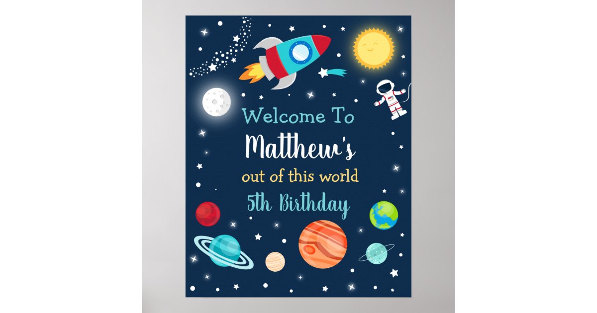 Space Rocket Ship Planets Birthday Welcome Poster | Zazzle.com