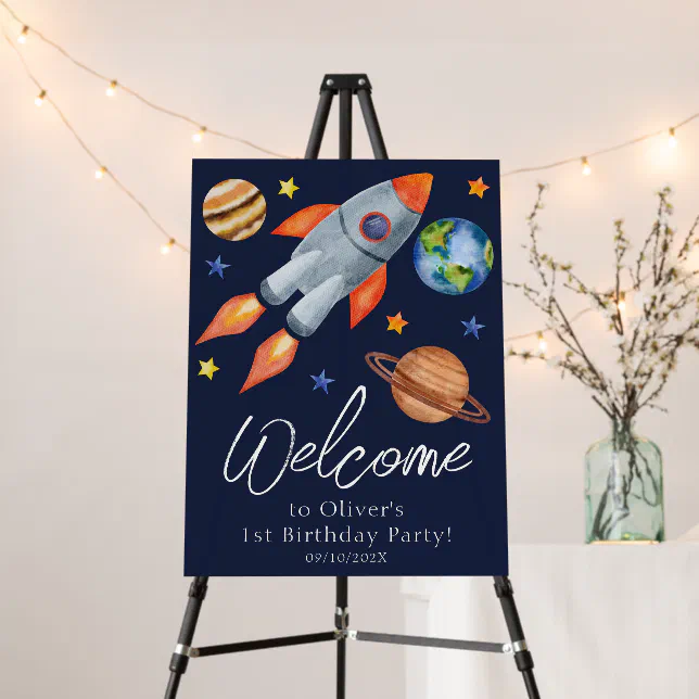 Space Rocket Ship Themed Birthday Welcome Foam Board | Zazzle