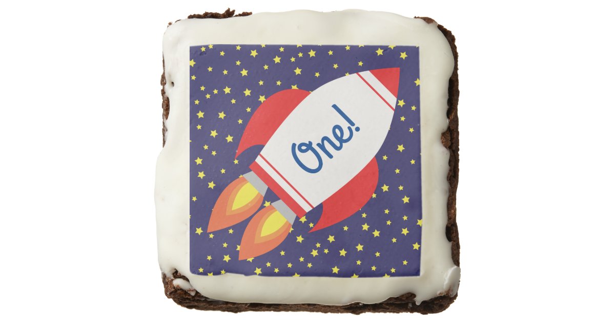 Space Rocket Star Ship 1st Birthday Party Brownies | Zazzle