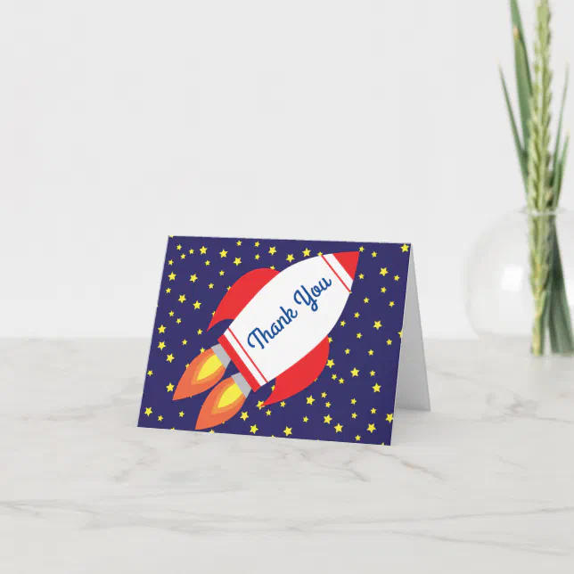 Space Rocket Star Ship Thank You 1st Birthday Card | Zazzle