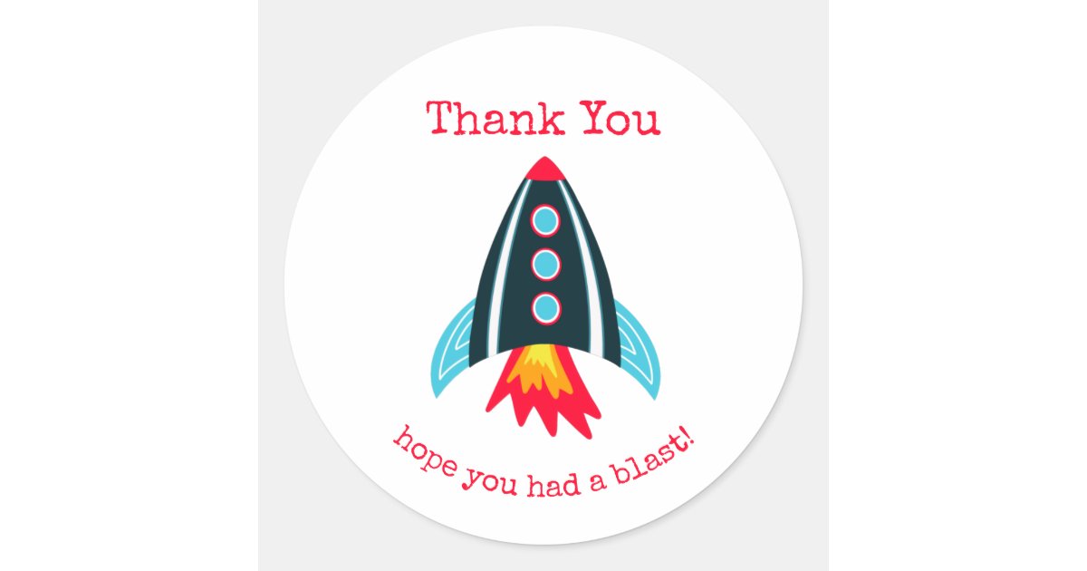 Space Rocket Thank You Birthday Classic Round Sticker | Zazzle