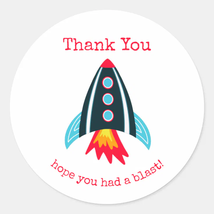 Space Rocket Thank You Birthday Classic Round Sticker | Zazzle