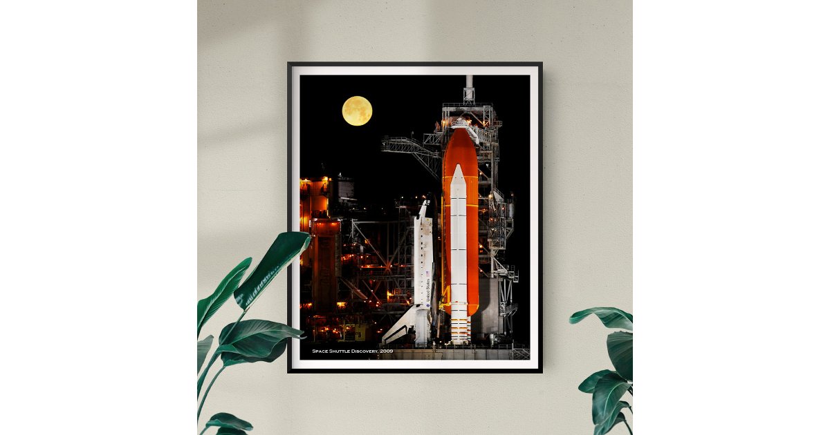 Space Shuttle Discovery and Full Moon, Enlarged Poster | Zazzle