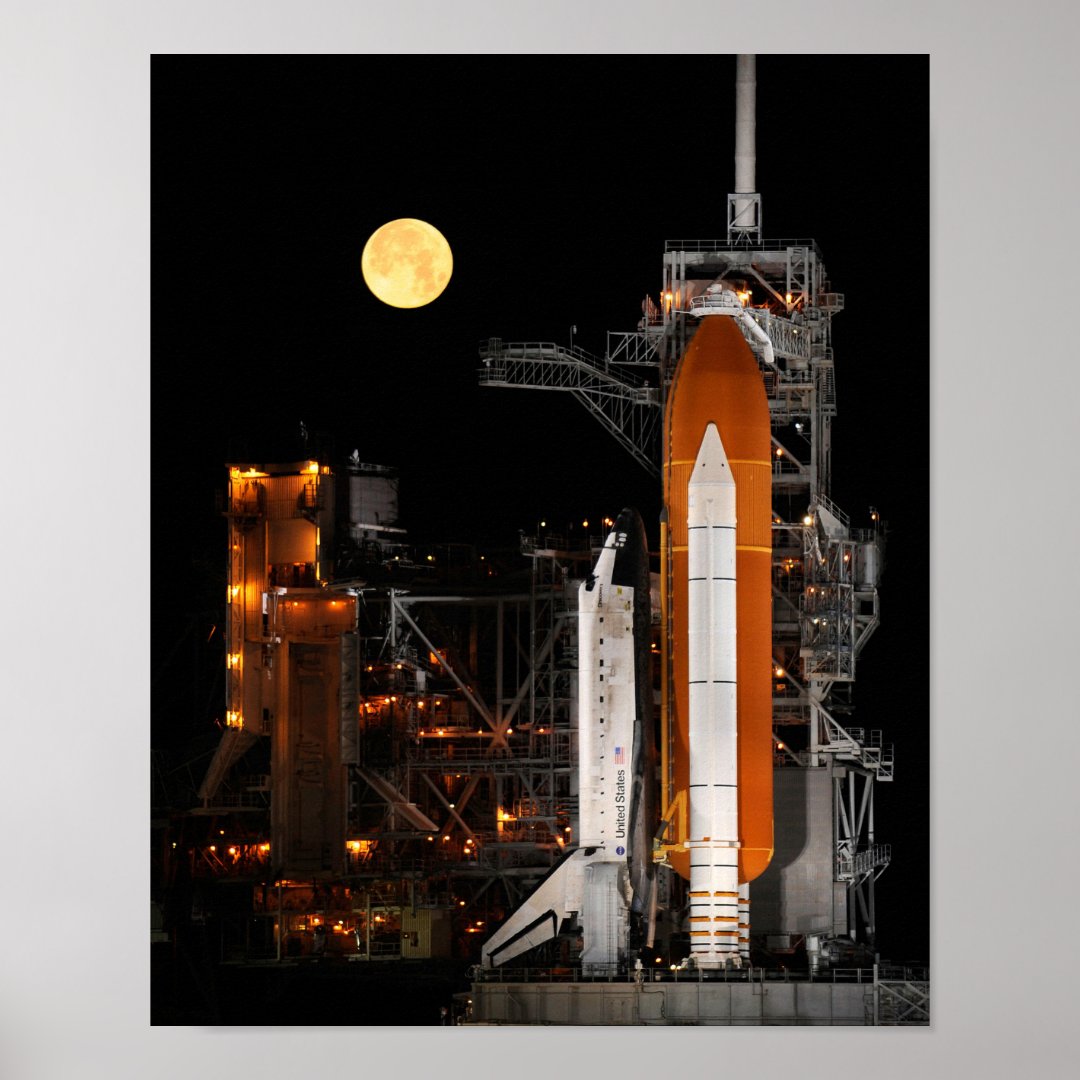 Space Shuttle Discovery and Moon Poster | Zazzle