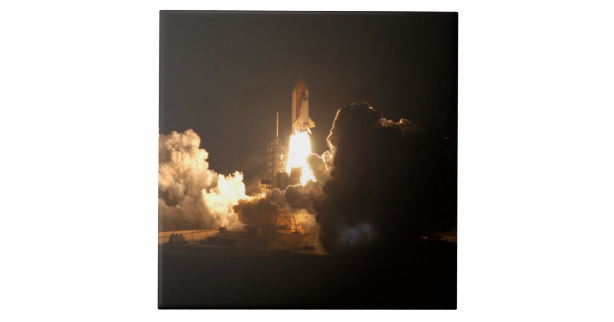 Space Shuttle Earth Orbital Spacecraft Night Canva Ceramic Tile | Zazzle