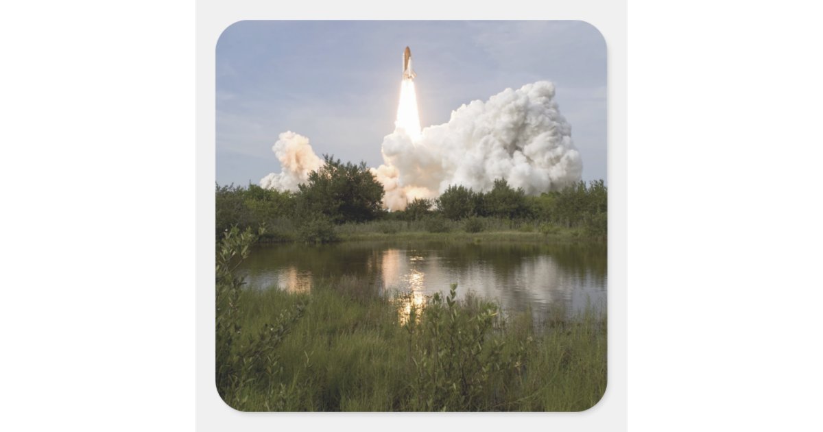 Space Shuttle Endeavour lifts off 7 Square Sticker | Zazzle
