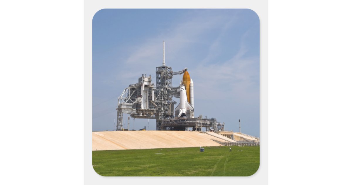 Space Shuttle Endeavour on the launch pad 4 Square Sticker | Zazzle