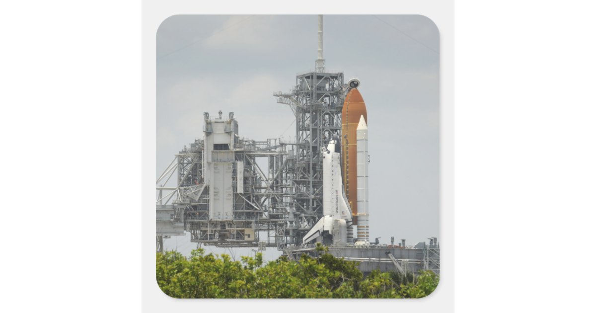 Space Shuttle Endeavour on the launch pad 5 Square Sticker | Zazzle
