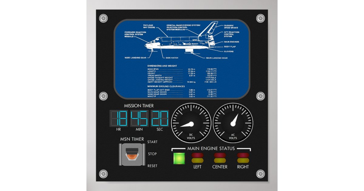 Space Shuttle Main Panel Poster | Zazzle