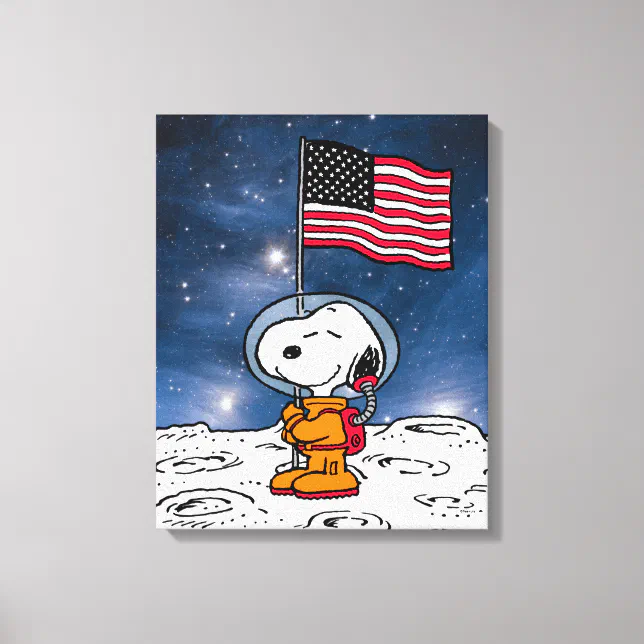 SPACE | Snoopy With Flag Astronaut Canvas Print | Zazzle