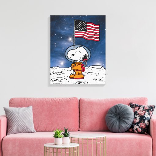 SPACE | Snoopy With Flag Astronaut Canvas Print | Zazzle