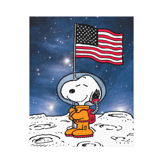 SPACE | Snoopy With Flag Astronaut Canvas Print | Zazzle