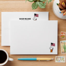 SPACE | Snoopy With Flag Astronaut Envelope | Zazzle