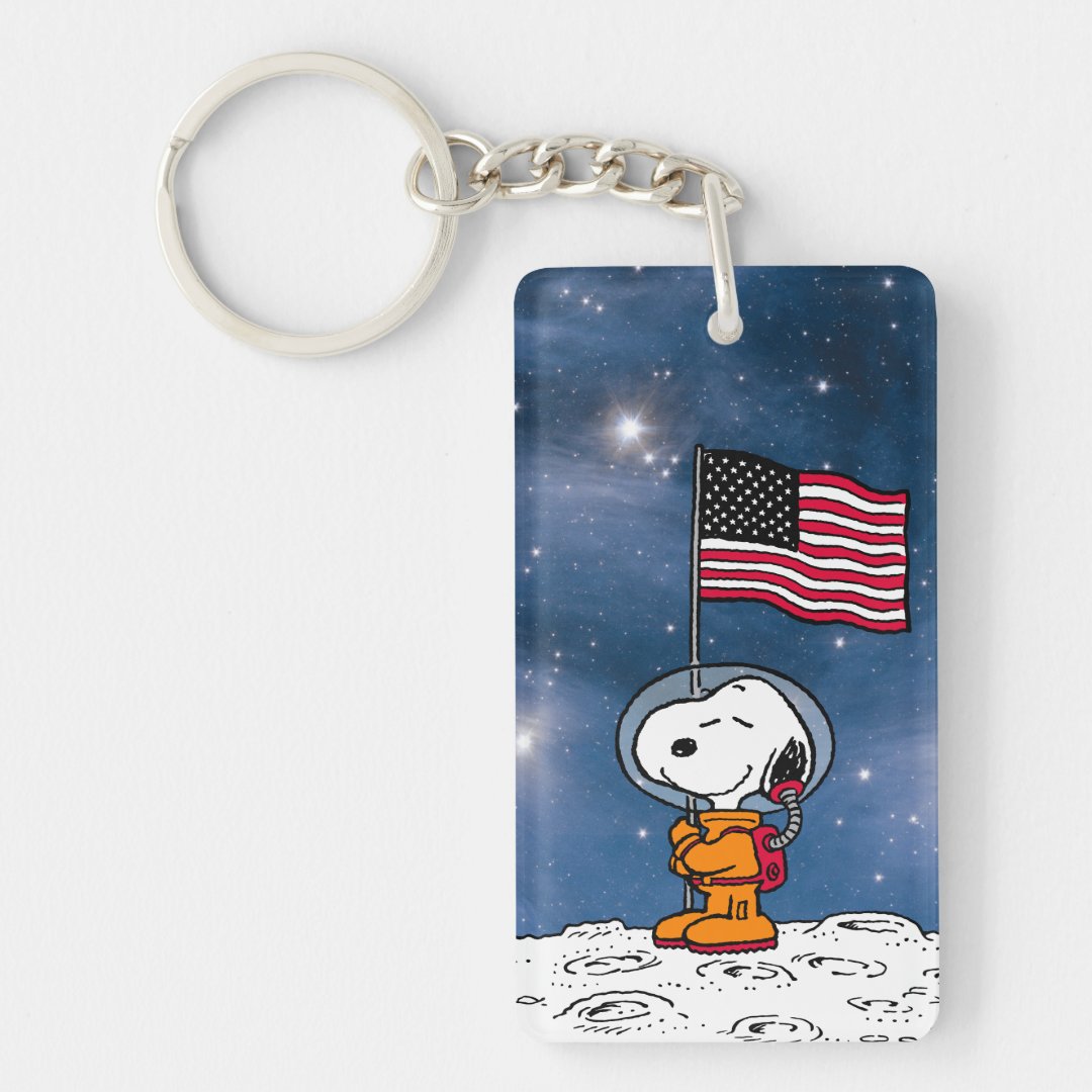 SPACE | Snoopy With Flag Astronaut Keychain | Zazzle