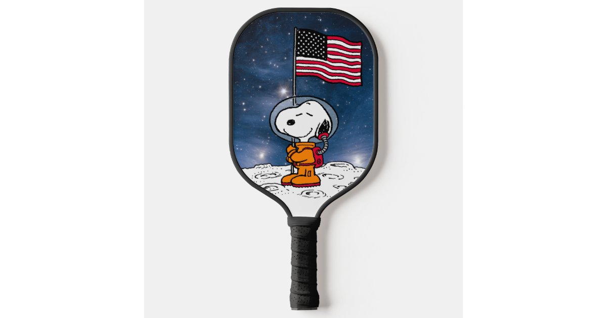 SPACE | Snoopy With Flag Astronaut Pickleball Paddle | Zazzle