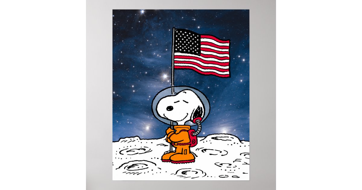 SPACE | Snoopy With Flag Astronaut Poster | Zazzle