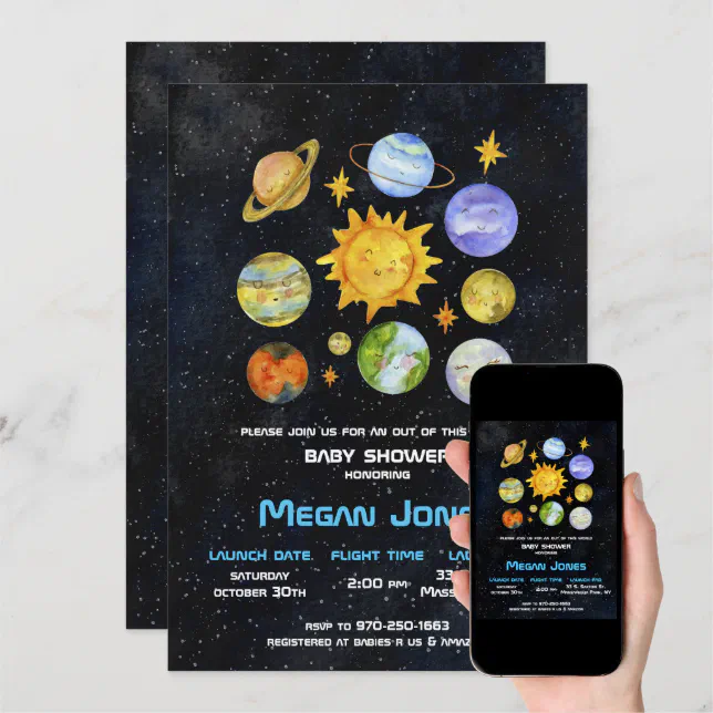 Space | Solar System Baby Shower Invitation | Zazzle