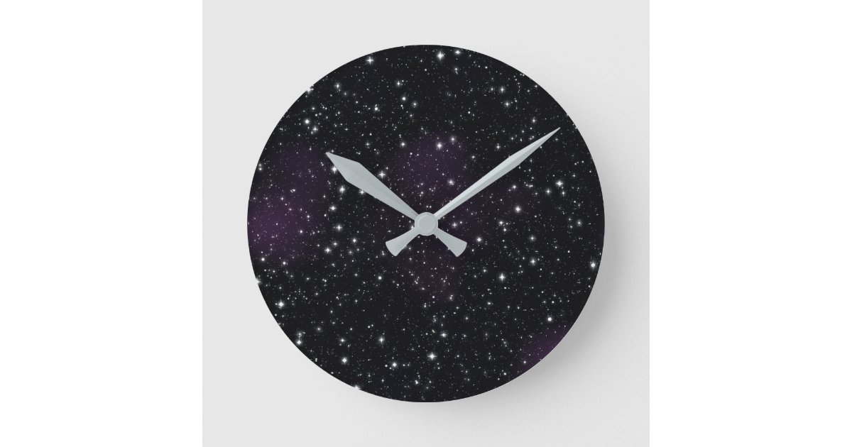 Space Stars Galaxy Nebula Round Clock | Zazzle