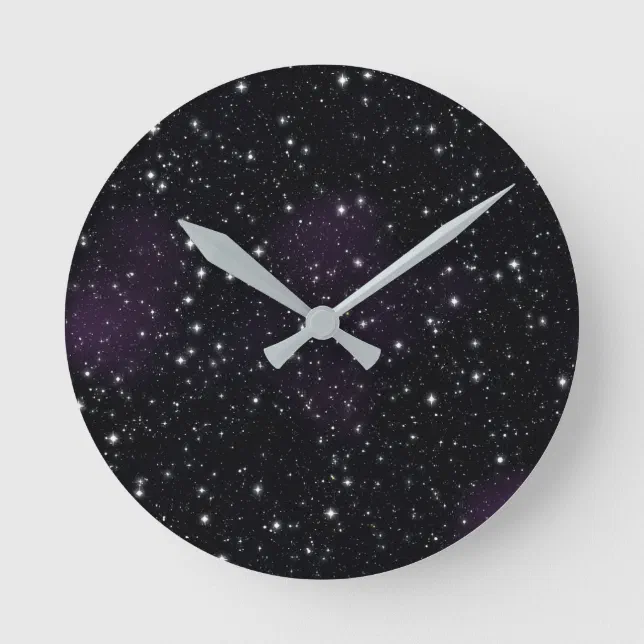 Space Stars Galaxy Nebula Round Clock | Zazzle