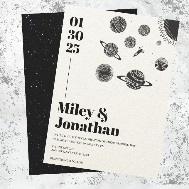 Space Stars Planets Sun Moon Modern Wedding Invitation | Zazzle