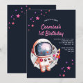 Space Stars Rocket Ship Girls 1st Birthday Invitation | Zazzle