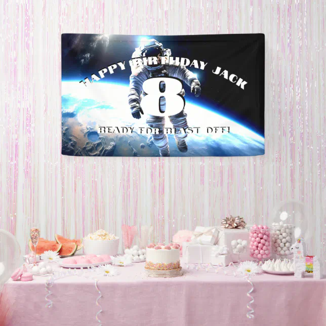 Space suit astronaut birthday blast off custom banner | Zazzle