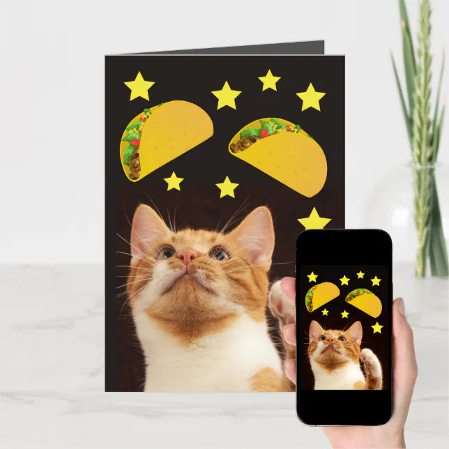 SPACE TACO CAT WITH TACOS BIRTHDAY CARDS | Zazzle