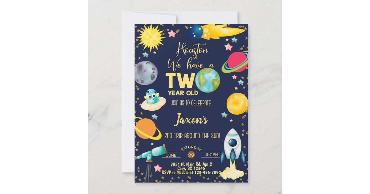 Space-tacular boy 2nd birthday invitation. invitation | Zazzle