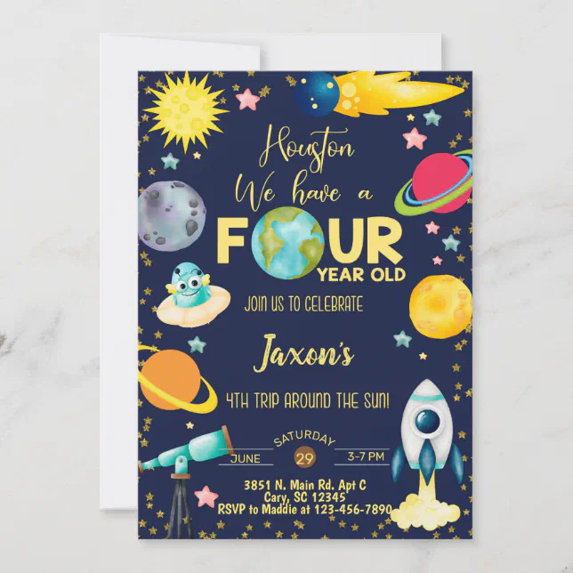 Space-tacular boy 4th birthday invitation. invitation | Zazzle