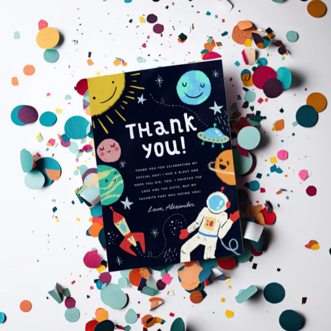 Space Theme Birthday Party Thank You Card | Zazzle
