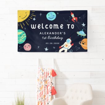 Space Theme Galaxy Birthday Party Welcome Banner | Zazzle