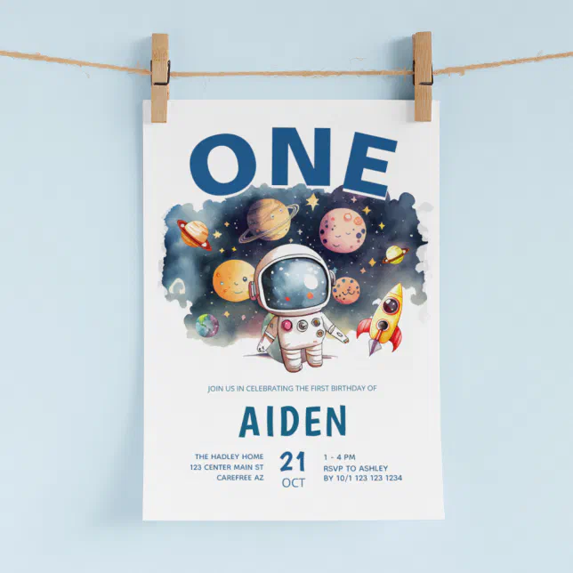 Space Theme Galaxy Solar System 1st Birthday Invitation | Zazzle