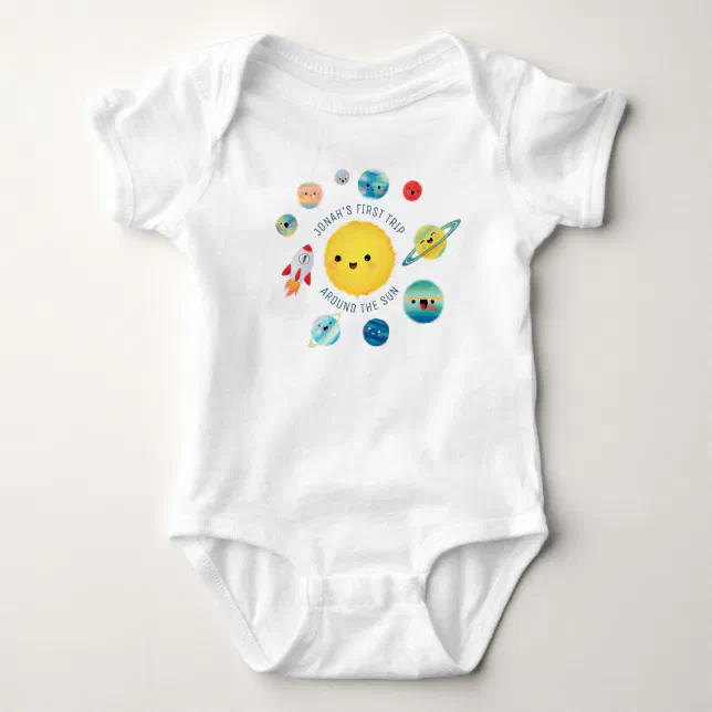 Space theme Outer Space Rocket 1st Birthday Paper Baby Bodysuit | Zazzle