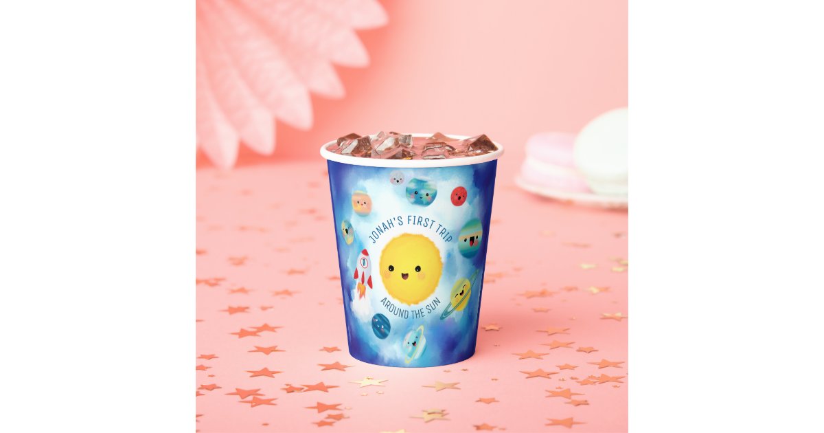 Space theme Outer Space Rocket 1st Birthday Paper Cups | Zazzle