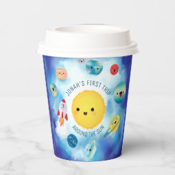 Space theme Outer Space Rocket 1st Birthday Paper Cups | Zazzle