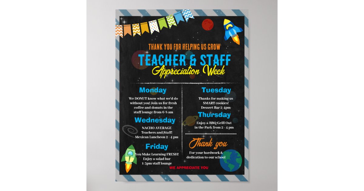 Space Theme Teacher Appreciation Week Poster | Zazzle