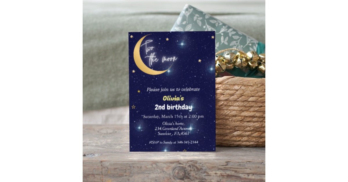 Space theme two the moon 2nd birthday invitation | Zazzle