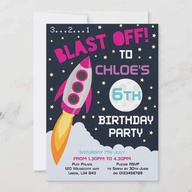 Space themed birthday party invitation | Zazzle