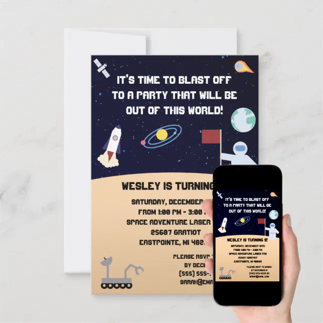 Space themed birthday party Invitation. blast off Invitation | Zazzle